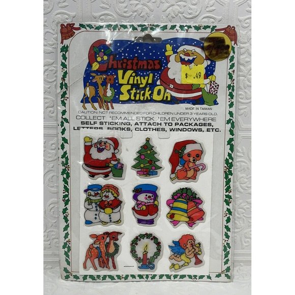 Accents | Vintage Christmas Puffy Stickers Vinyl Stick On Santa Rudolph ...